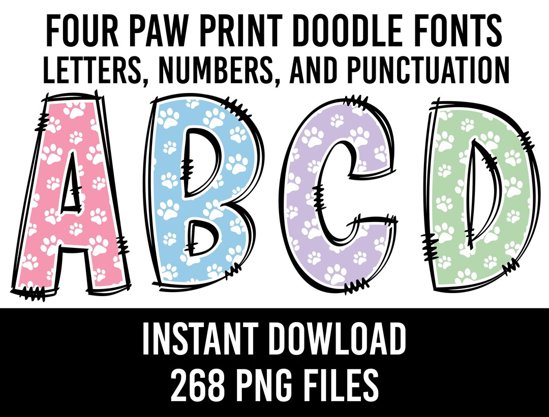 Paw Print Alphabet Doodle Font Letters Dog Numbers Puppy - Etsy UK