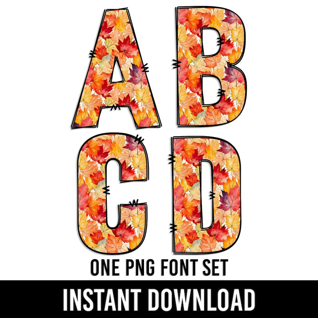 Fall Alphabet, Leaves Font, PNG, Autumn Letters, Doodle Font, Red ...