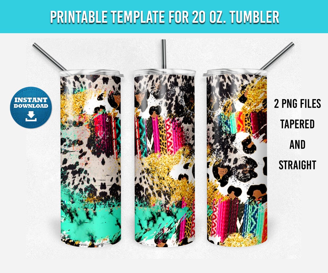 Serape Tumbler Template, Glitter, Turquoise, Straight and Tapered, PNG ...