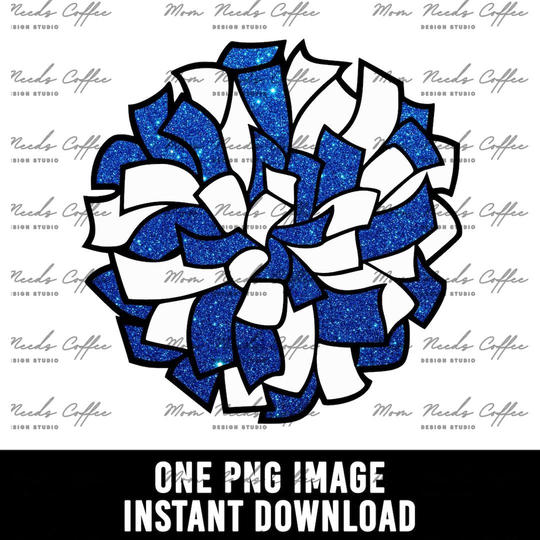 Cheer Blue and White Pom Pom Clipart, Gameday Sublimation, Cut and ...