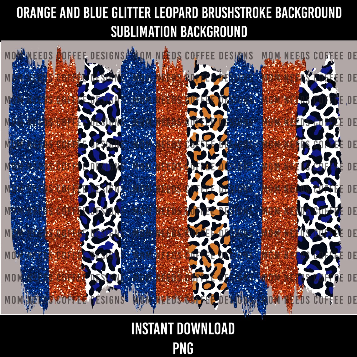 Orange and Blue Glitter Leopard Brushstrokes Sublimation PNG - Etsy
