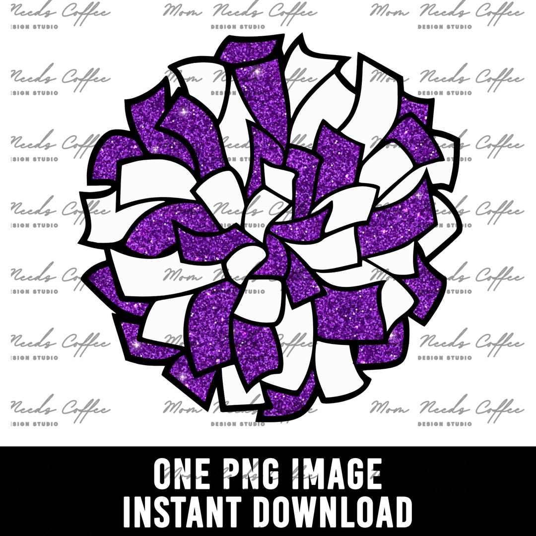Cheer Purple and White Pom Pom Clipart, Gameday Sublimation, Cut and ...