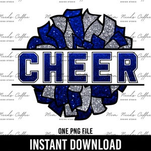 Cheer Blue and Gray Pom Pom Clipart, Gameday Sublimation, Cut and Print ...