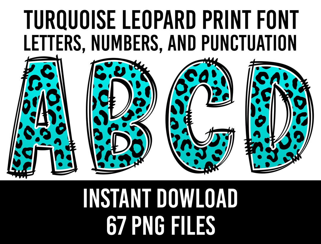 Turquoise Leopard Print Alphabet Doodle Font Letters Numbers - Etsy