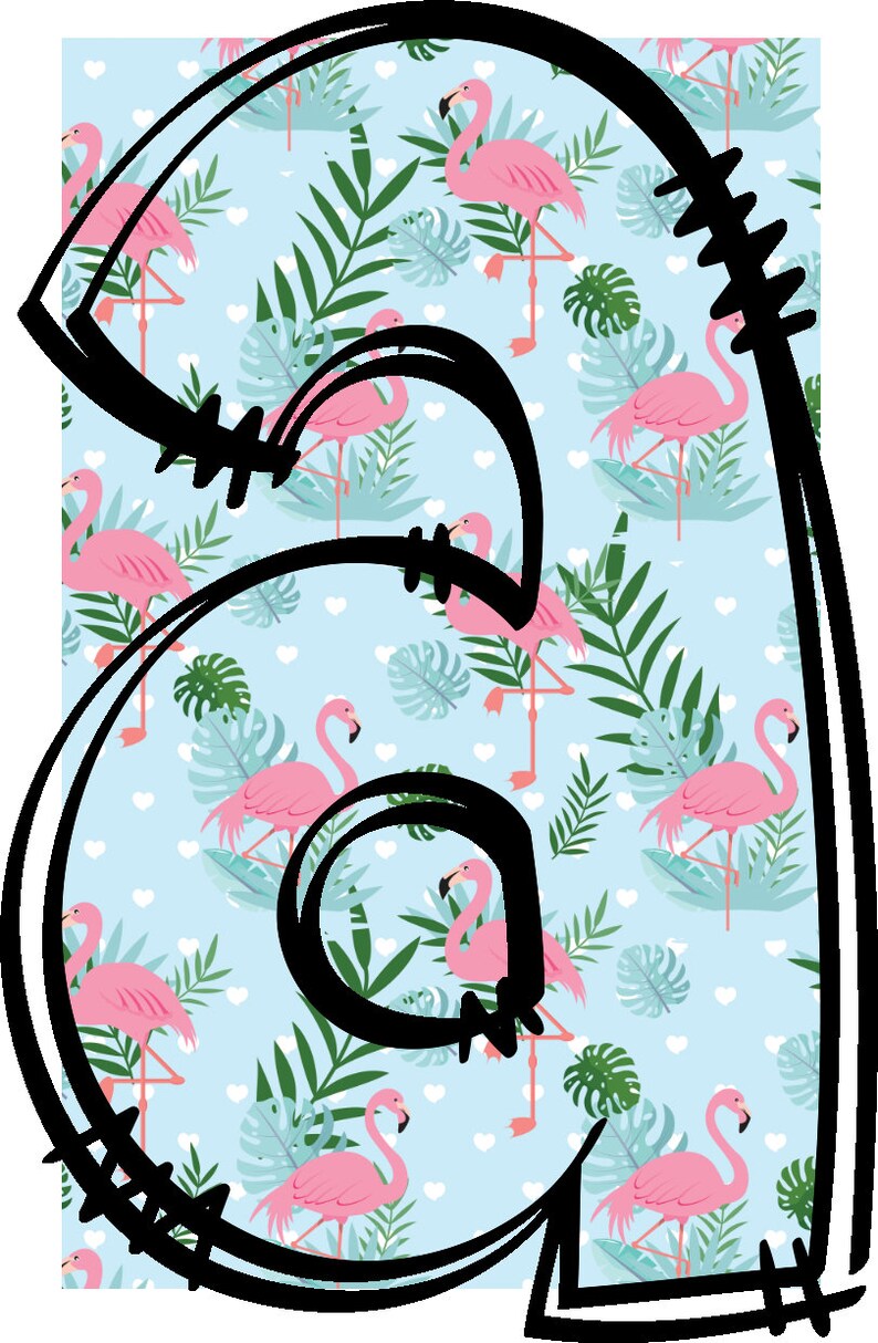Flamingo Alphabet Doodle Font Letters Tropical Numbers PNG - Etsy