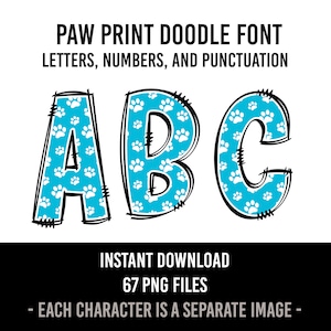 Paw Print Alphabet Doodle Font Letters Dog Numbers Puppy Sublimation ...