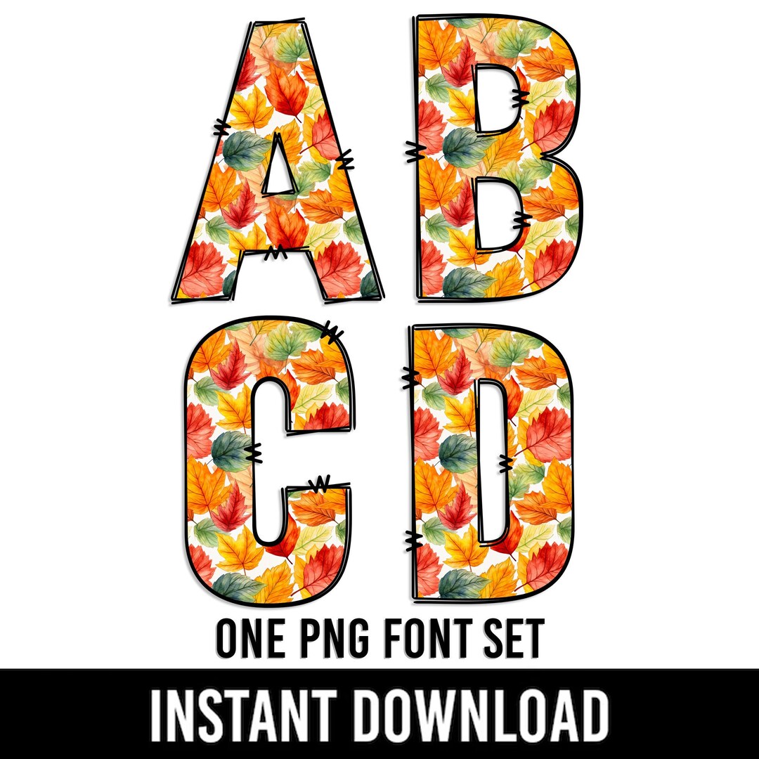 Fall Alphabet, Leaves Font, PNG, Autumn Letters, Doodle Font, Red ...