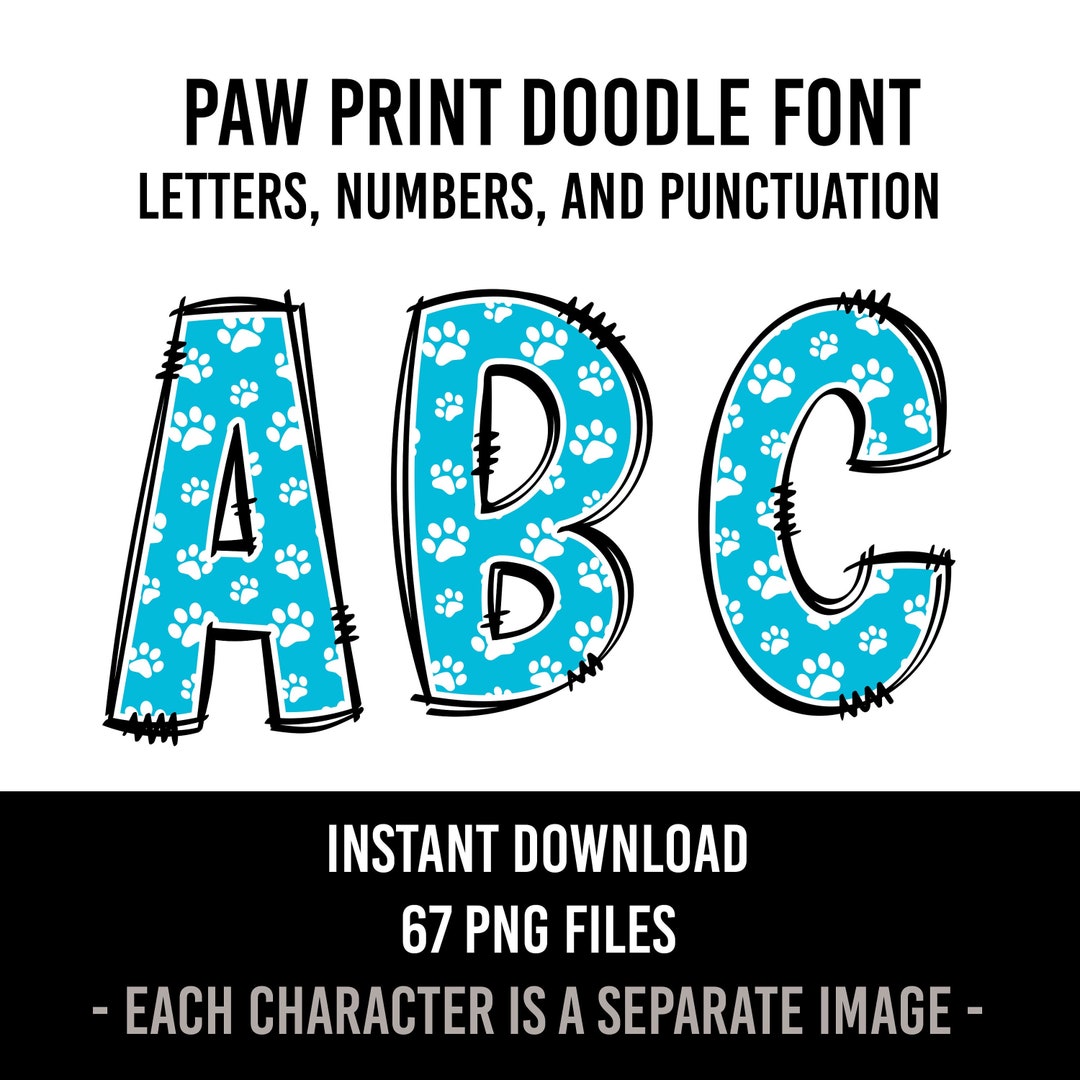 Paw Print Alphabet Doodle Font Letters Dog Numbers Puppy Sublimation ...