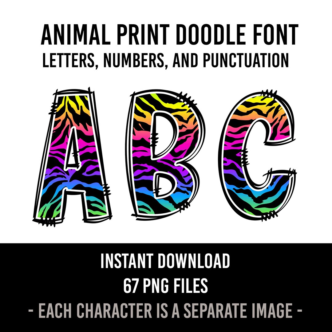 Animal Print Alphabet Doodle Font Letters Zebra Print Numbers PNG ...