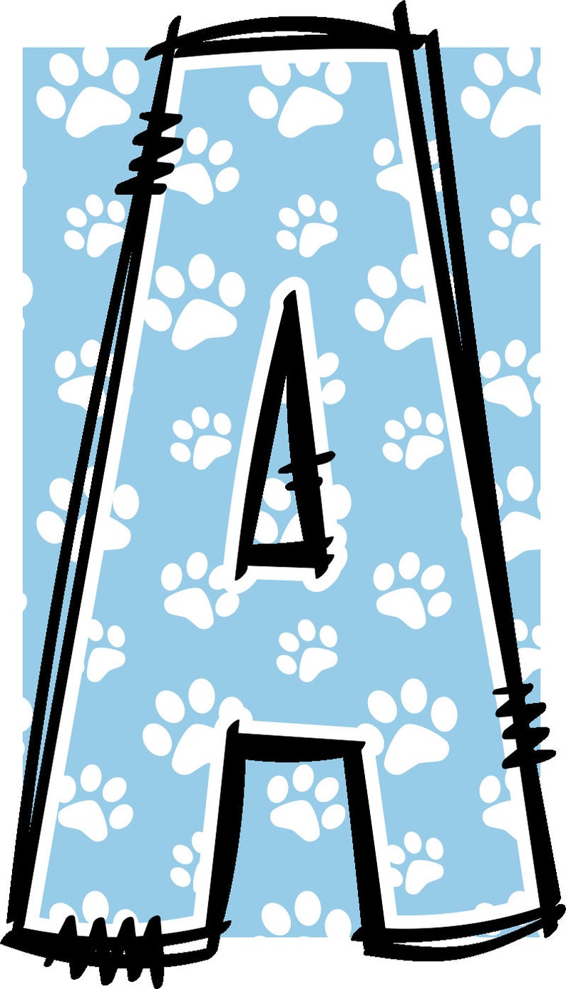 Light Blue Paw Print Alphabet Doodle Font Letters Dog Numbers Puppy ...