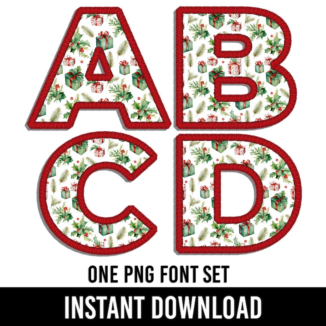 Christmas Watercolor Alphabet, Holiday Letter PNG Font (digital ...