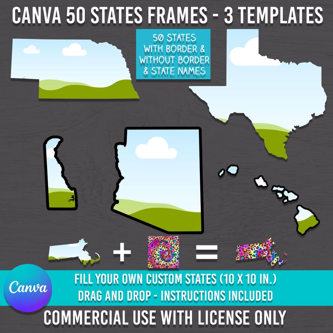 Canva 50 States Frames, United States Canva Template, Custom States ...