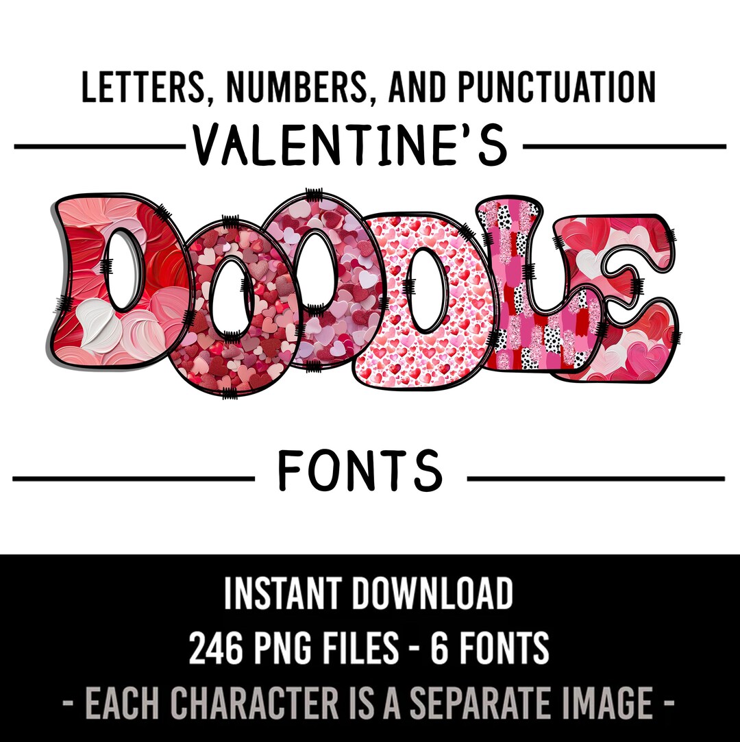 Valentines Font Bundle ,alphabet, Doodle Font, Letters, Valentine's ...