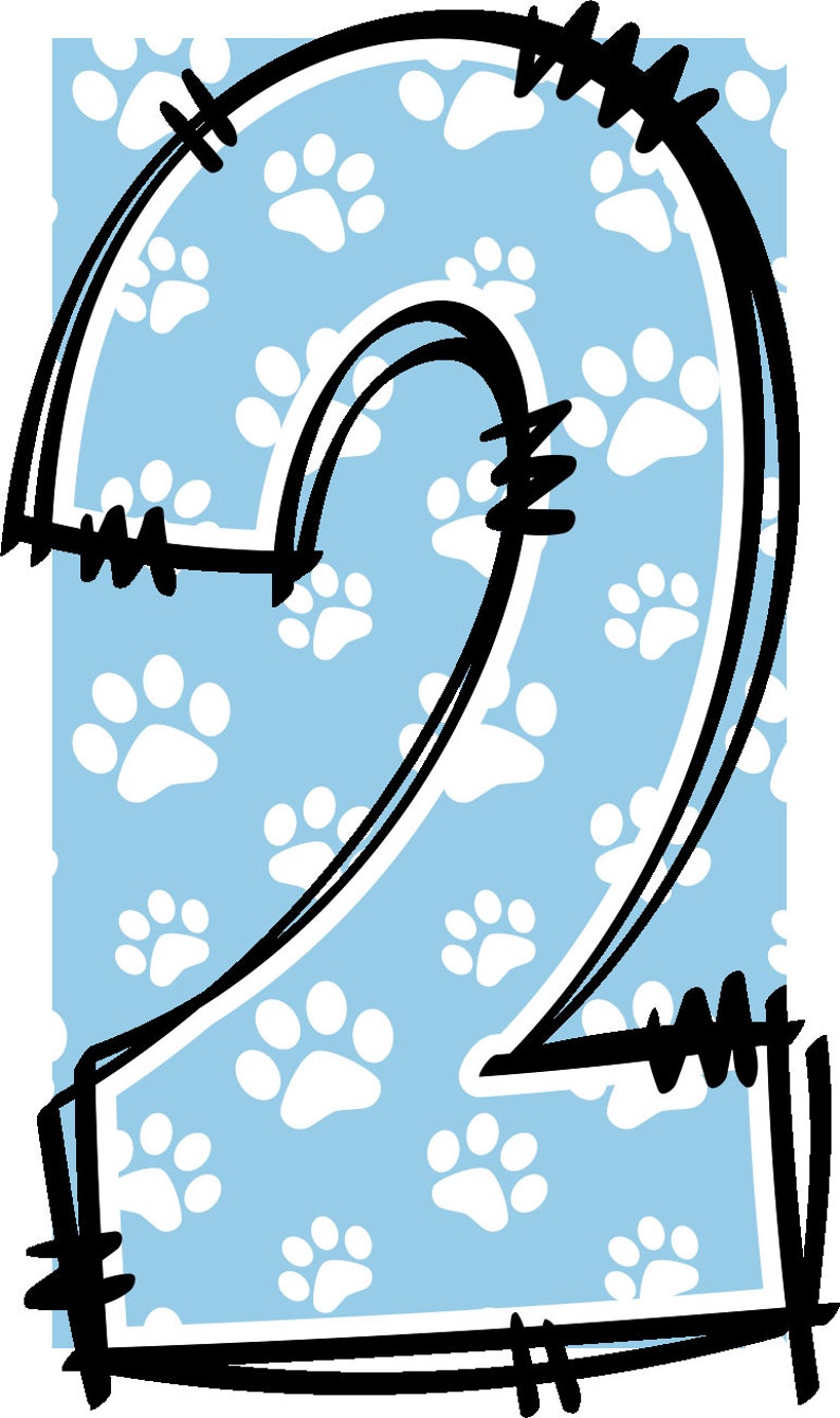Light Blue Paw Print Alphabet Doodle Font Letters Dog Numbers Puppy ...
