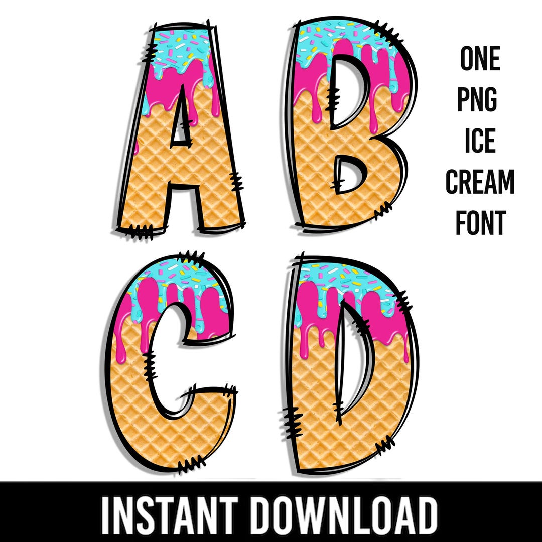 Ice Cream Drip PNG Alphabet, Pink & Blue Doodle Font (digital Download ...