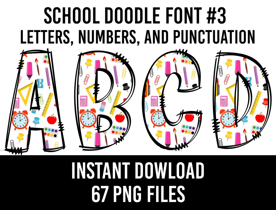 Back to School Font Teacher Doodle Letters Back to School - Etsy