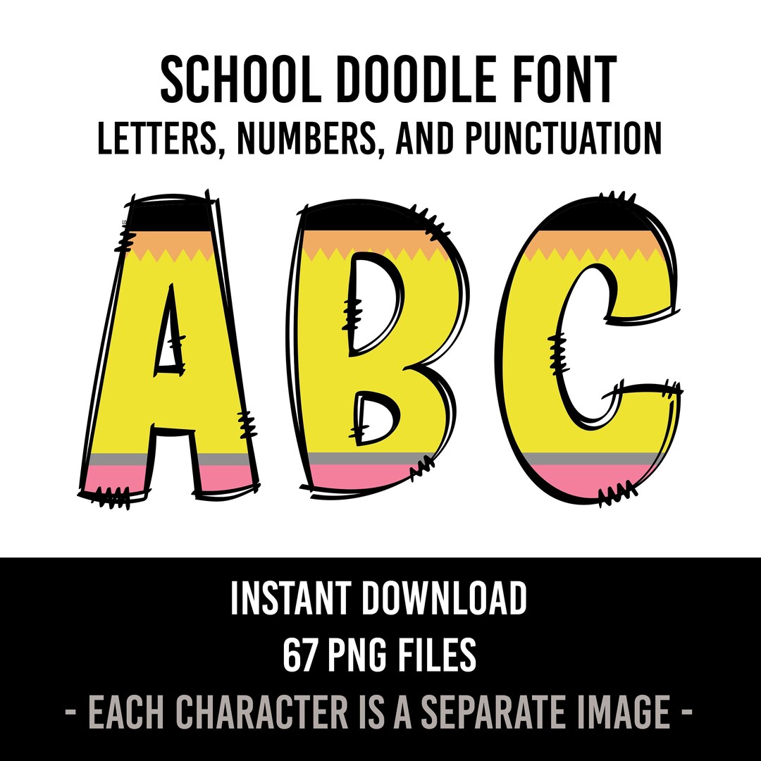 Teacher Doodle Letters, Back to School, Pencil Hand Drawn Doodle Alpha ...