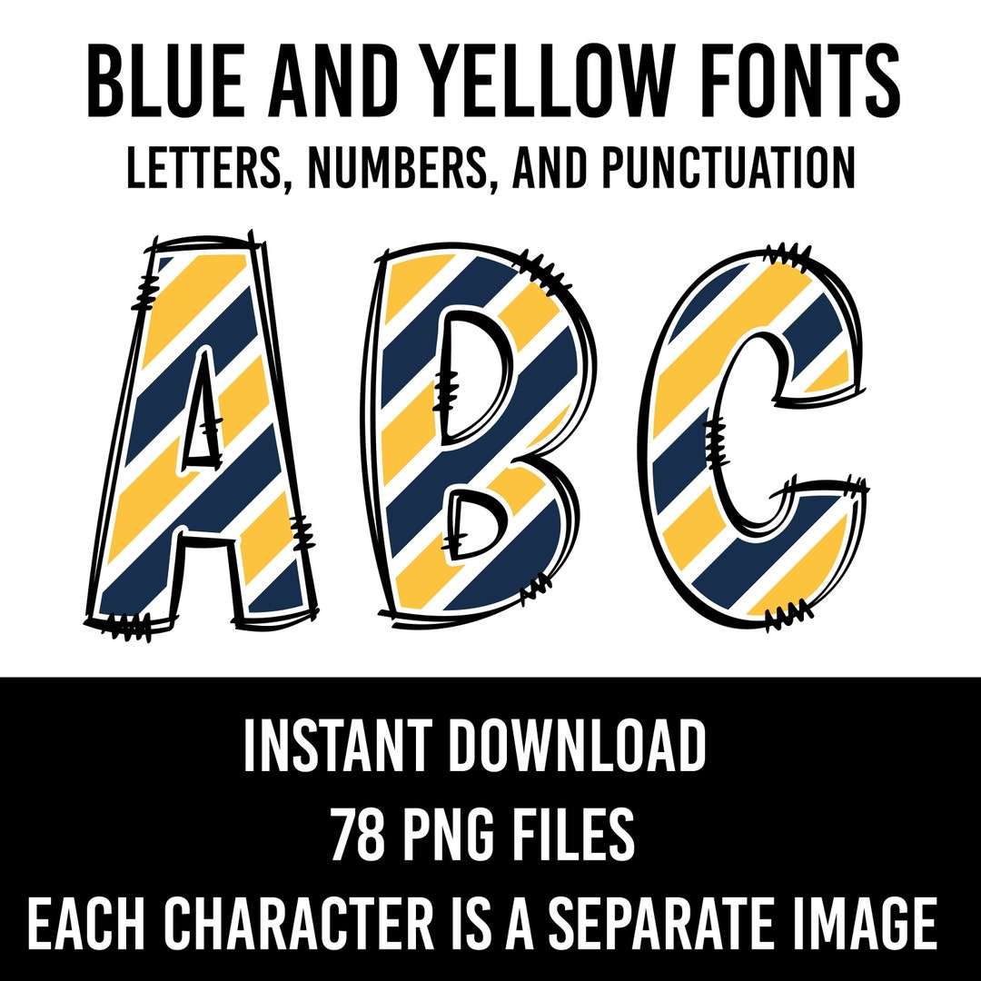 Yellow and Blue Doodle Font Navy Stripes Alphabet Letters 67 Abcs ...