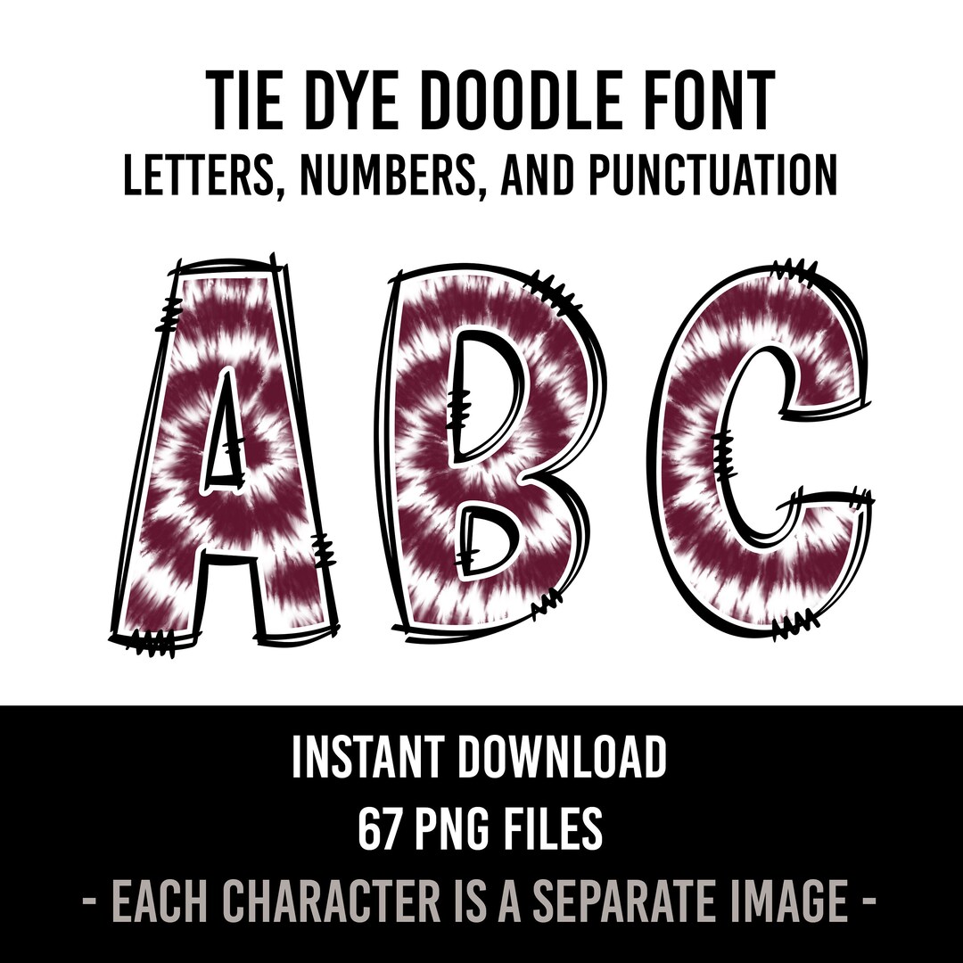 Maroon Tie Dye Doodle Font, Tiedye Abcs, Team Font, Letters, Maroon and ...
