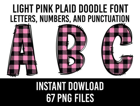 Pink Plaid Print Alphabet Doodle Font Letters Buffalo Plaid - Etsy