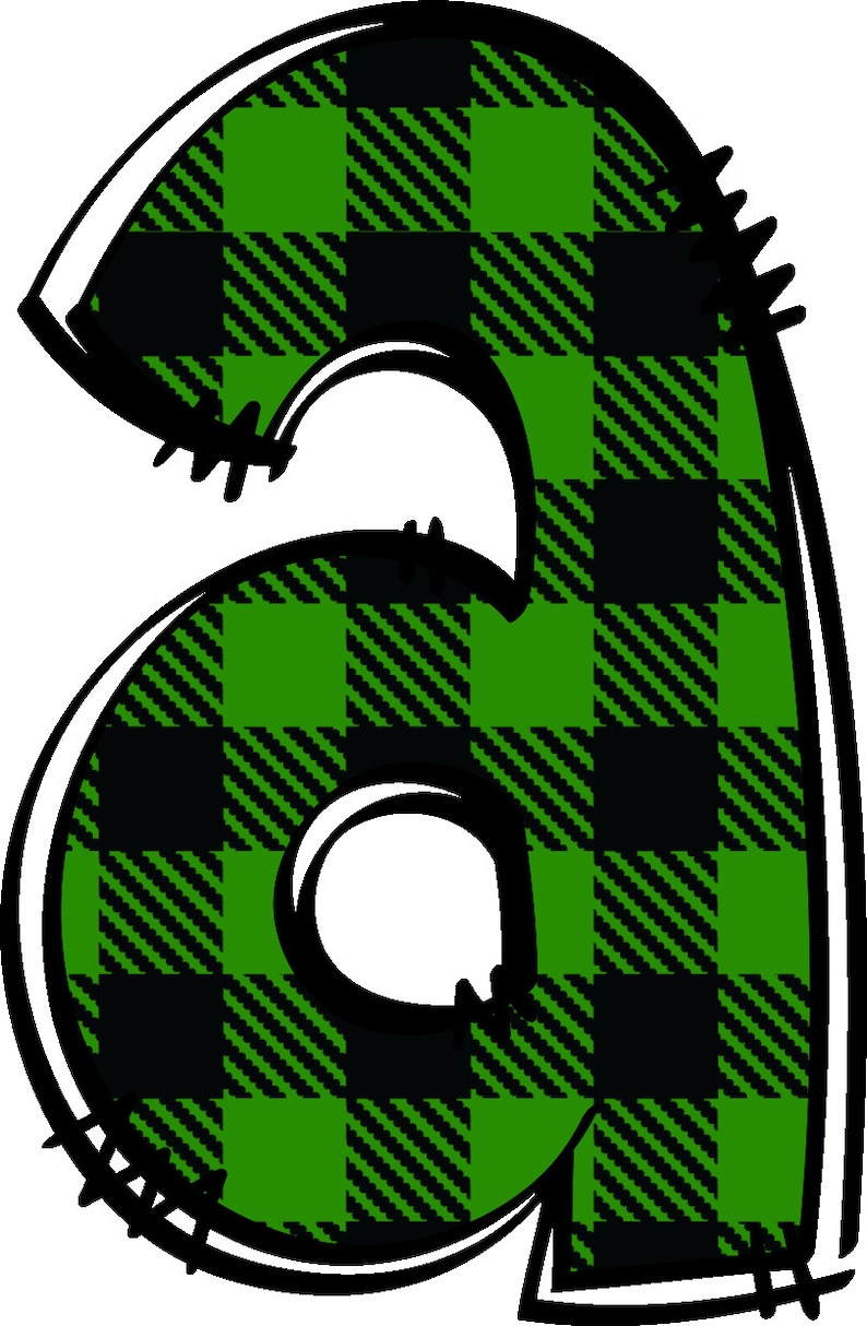 Green Plaid Print Alphabet Doodle Font Letters Buffalo Plaid - Etsy