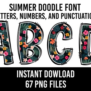 Summer Alphabet Doodle Font Letters Hawaiian Numbers PNG - Etsy