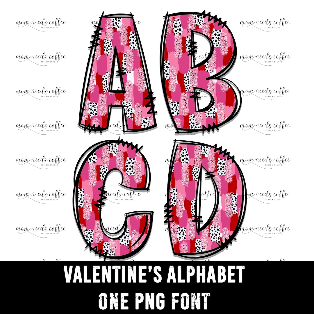 Valentines Alphabet, Doodle Font, Letters, Numbers, PNG Font, Heart ...