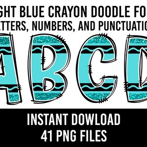 Light Blue Crayon Alphabet Doodle Font Letters Crayons - Etsy