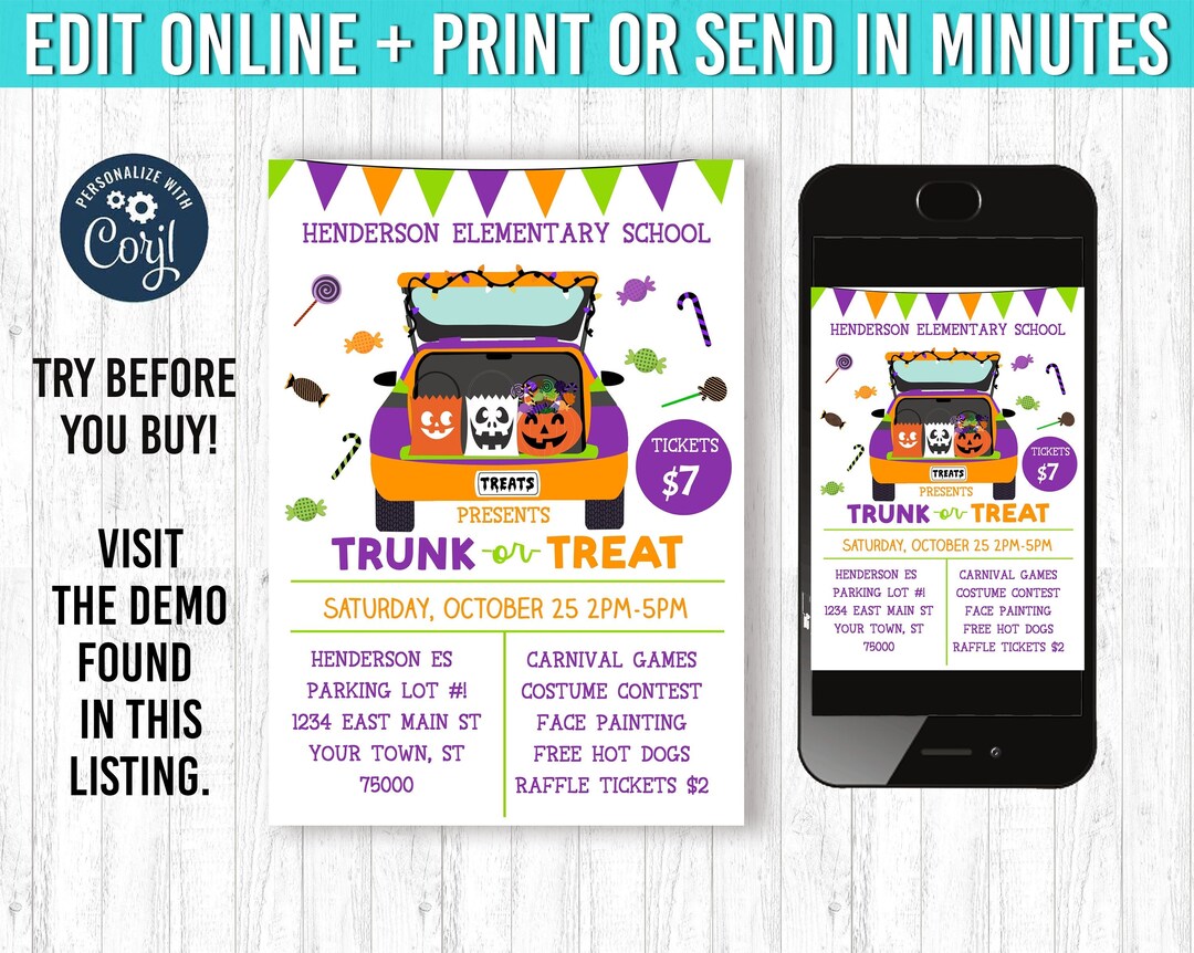 Trunk or Treat Invitation, 5x7, Halloween Flyer, Carnival, Invites YOU ...