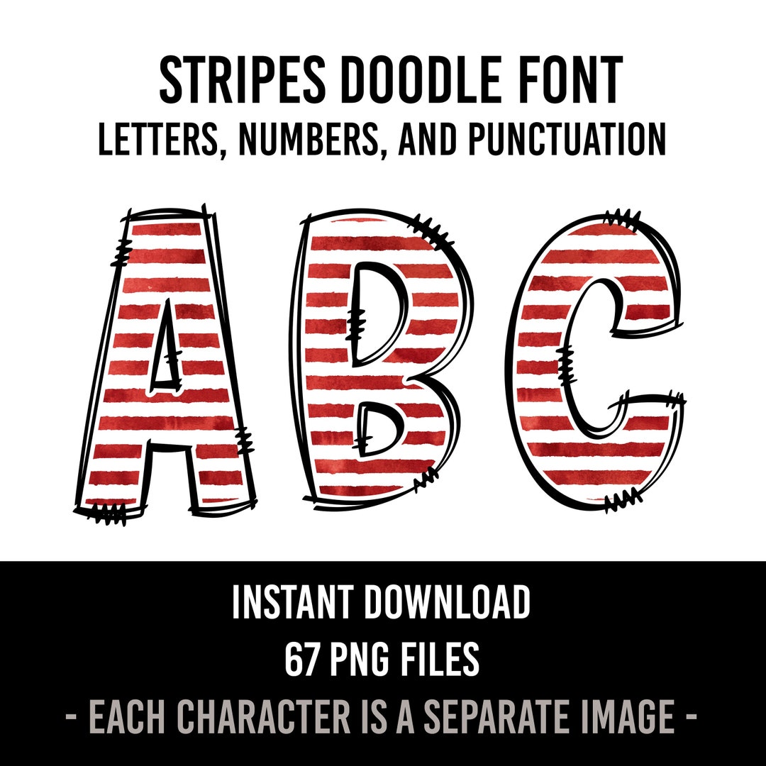 Stars Alphabet Patriotic Doodle Font Letters American Numbers PNG Font ...