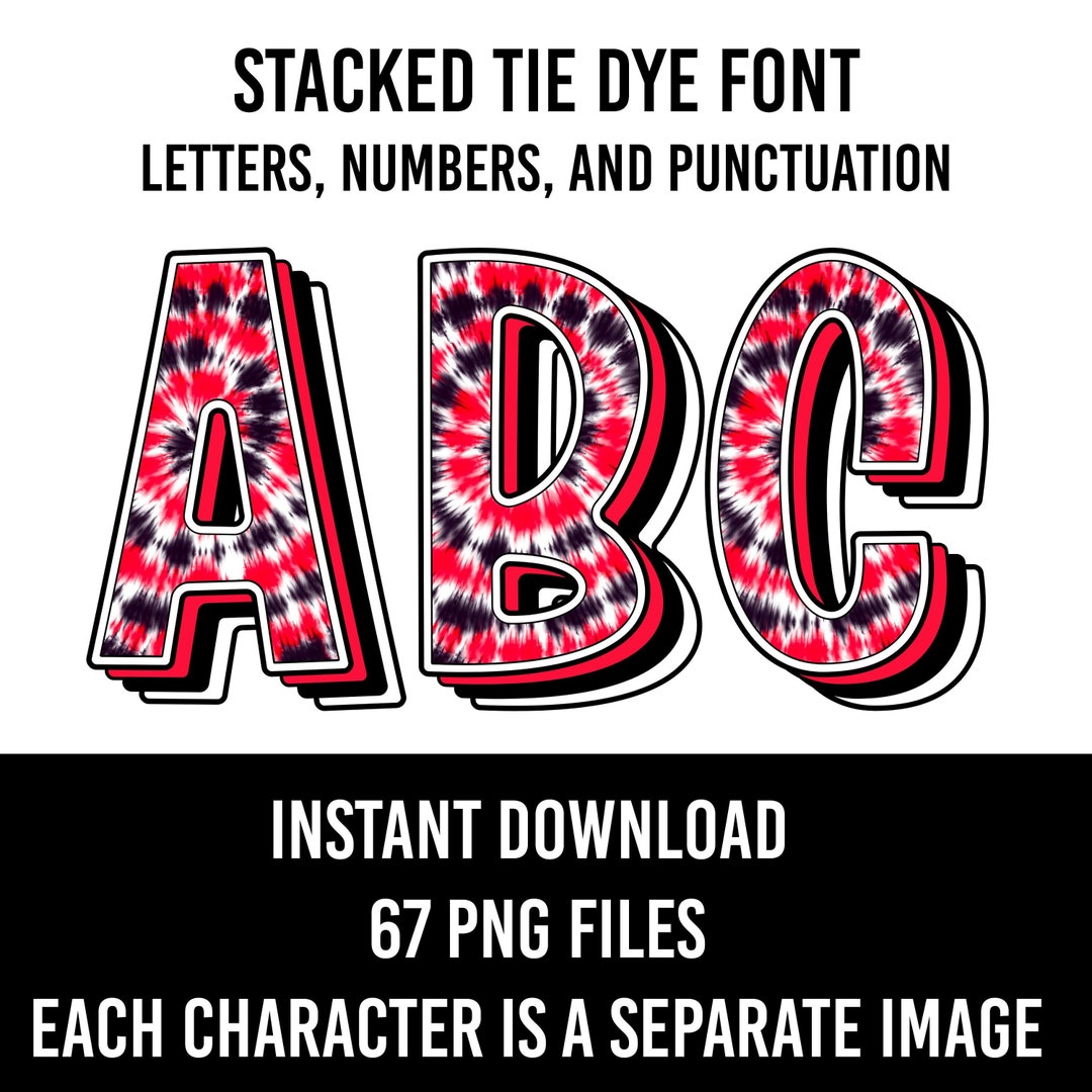 Red and Black Tie Dye Font Tiedye Alphabet Tie-dye Letters - Etsy