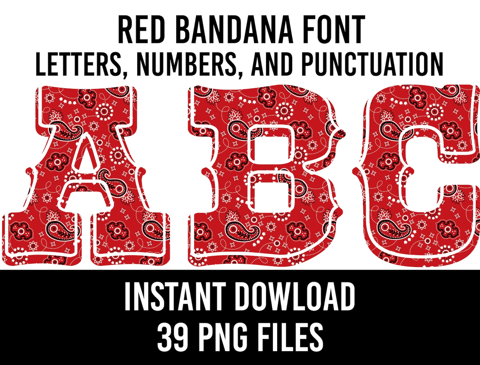 Red Bandana Alphabet PNG 39 Letters Bandana Numbers Font - Etsy