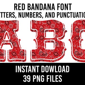 Red Bandana Font PNG: Western Letters, Numbers (instant Download) - Etsy