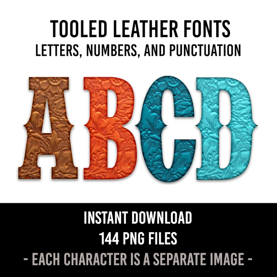 Tooled Leather Alphabets Doodle Font Letters Western Numbers PNG Font ...
