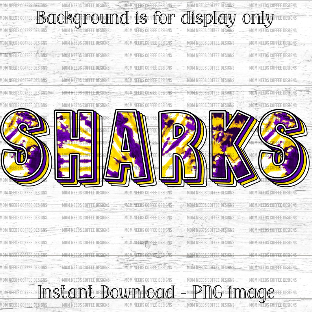 Sharks PNG Transfer Mascot Digital Download PNG, Tie-dye, Purple and ...