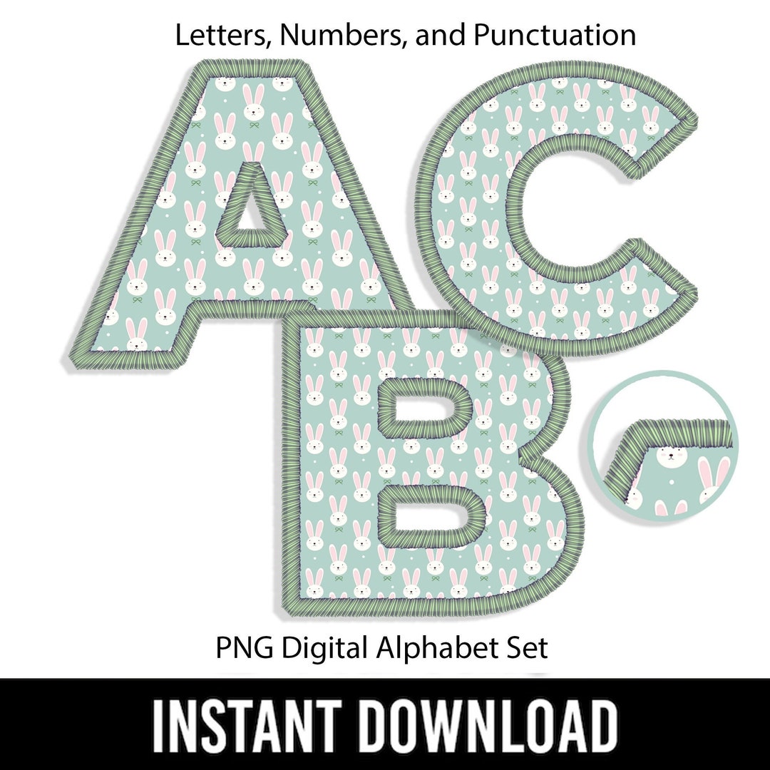 Digital Green Easter Bunny PNG Alphabets, One Alpha Pack, Faux ...