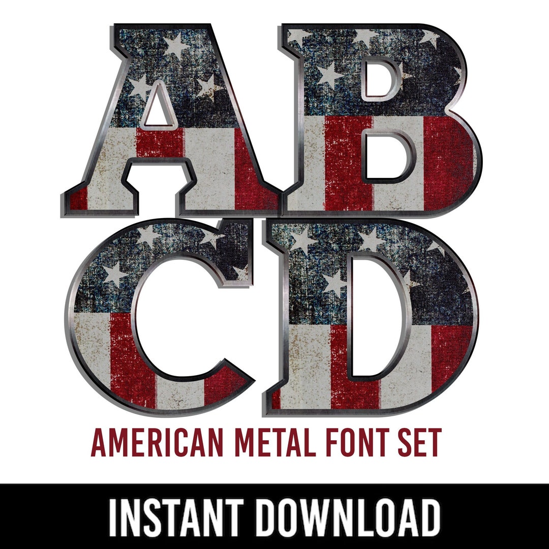 American Flag Font, Fourth of July Alphabet, Metal Letters, PNG ...