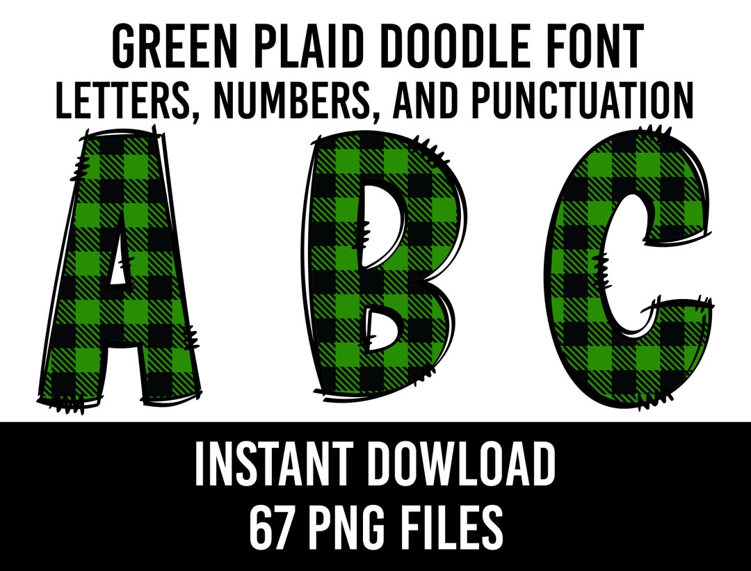 Green Plaid Print Alphabet Doodle Font Letters Buffalo Plaid - Etsy