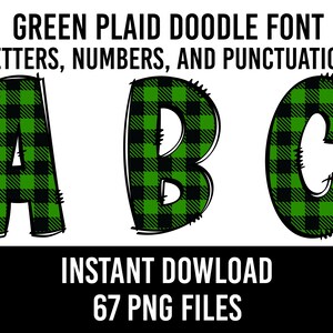 Green Plaid Print Alphabet Doodle Font Letters Buffalo Plaid - Etsy