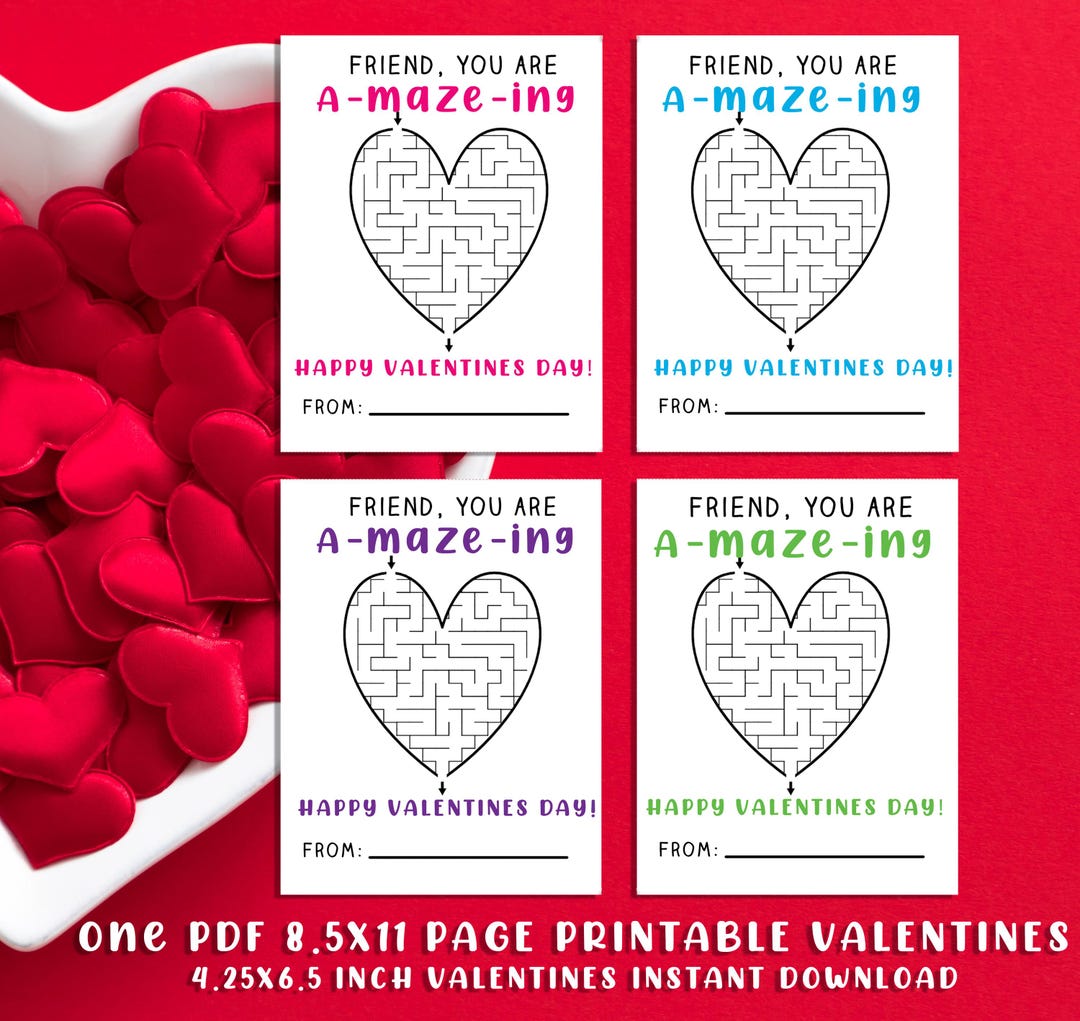 Maze Valentines, PDF, Valentines Card, Kids Valentines, School ...