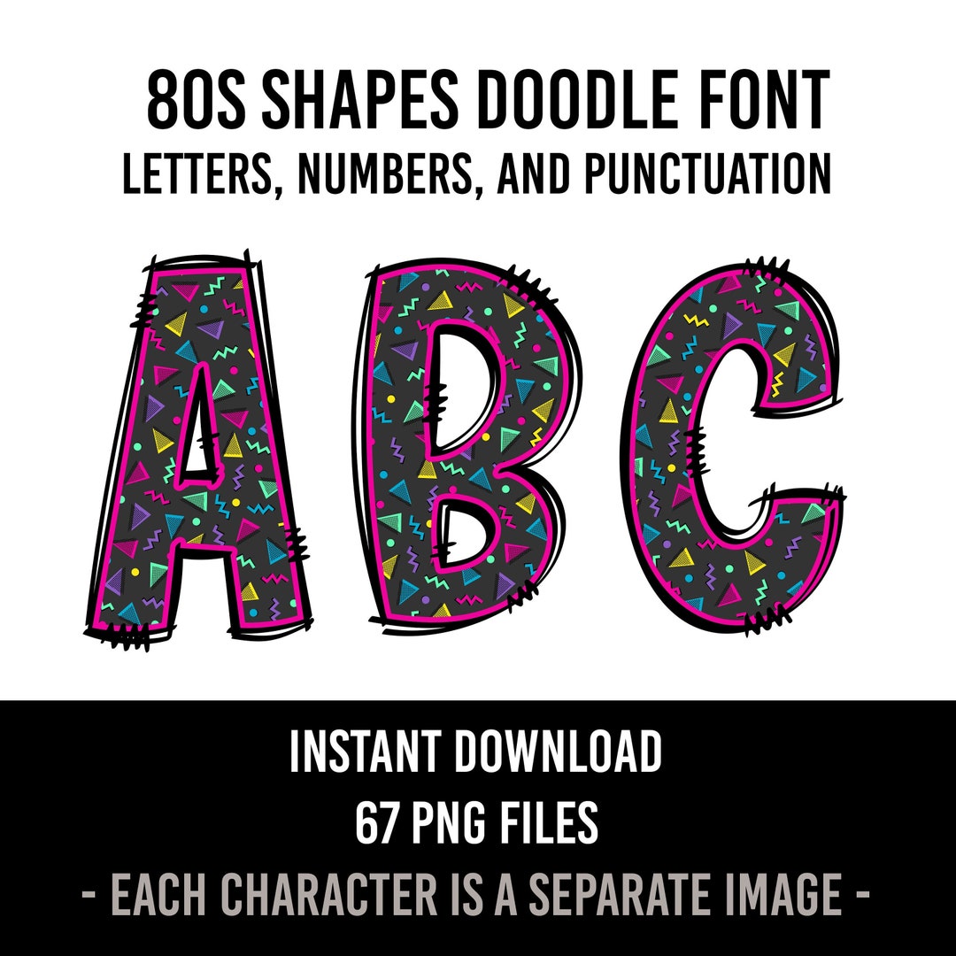 80s Alphabet Doodle Font 90s Letters Retro Numbers PNG Eighties Alpha ...