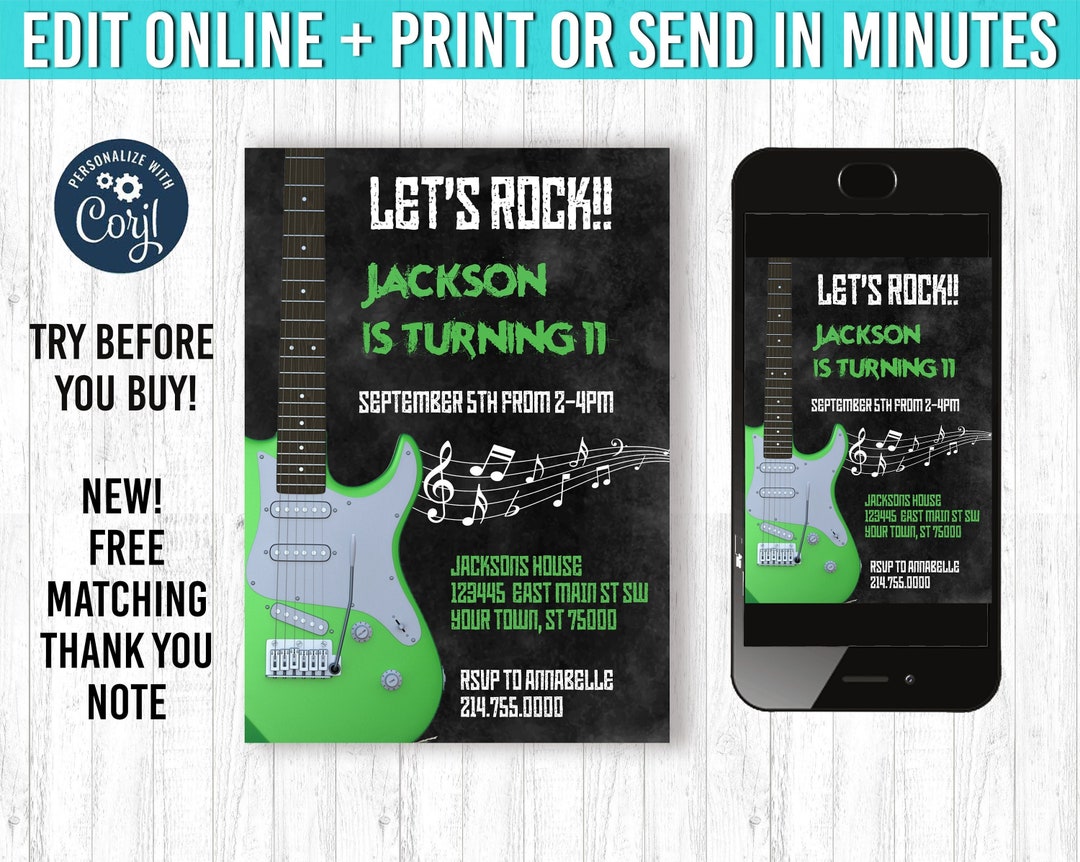 Rockstar Invitation 5x7 Rock N Roll Birthday Invitation YOU EDIT and ...