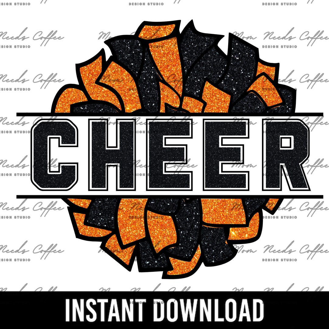 Cheer Black and Orange Pom Pom Clipart, Gameday Sublimation, Cut and ...