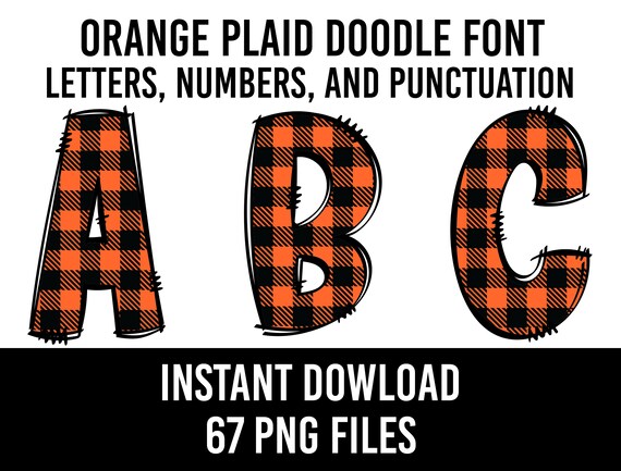 Orange Plaid Print Alphabet Doodle Font Letters Buffalo Plaid - Etsy