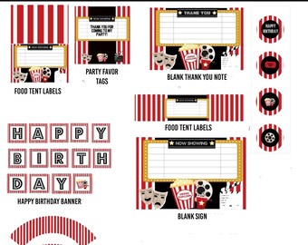 Movie Party Garland, Movie Party Banner, Popcorn and Movie Ticket ...
