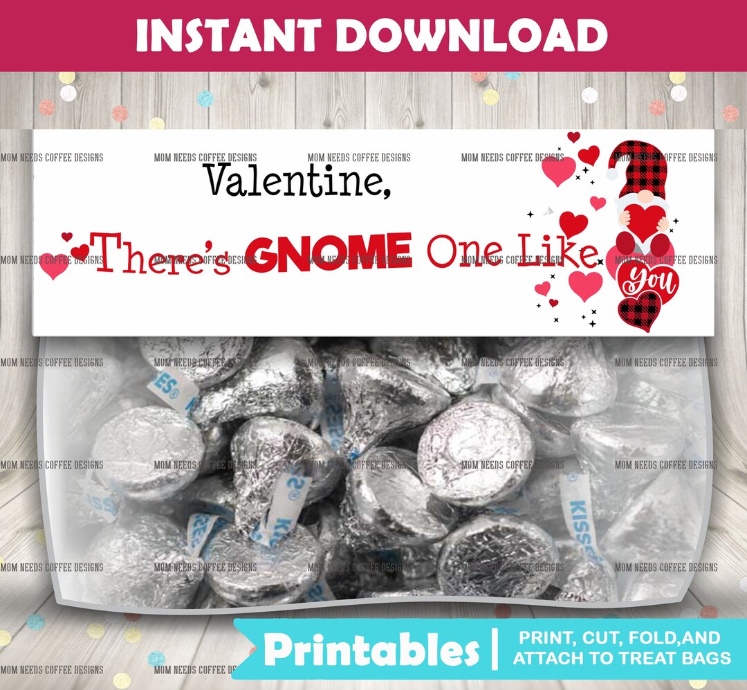 Gnome Valentines Treat Bag Toppers-valentine Toppers-treat Bag Tags-bag ...