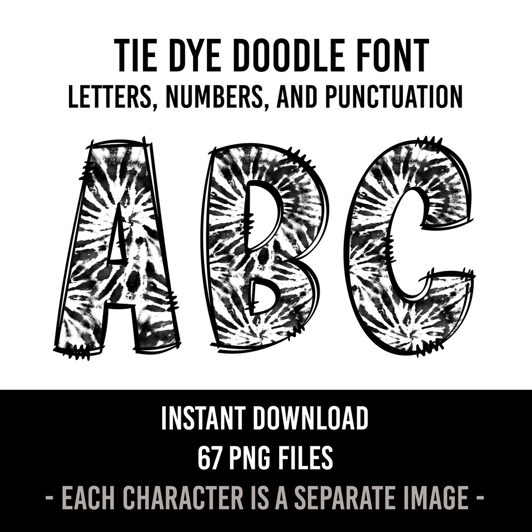 Black Tie Dye Alphabet Doodle Font Letters Tie Dye Numbers PNG Font ...