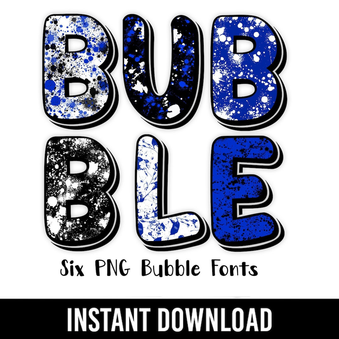 Digital Bubble Letters Alphabet PNG, Royal Blue, Black, White Letters ...