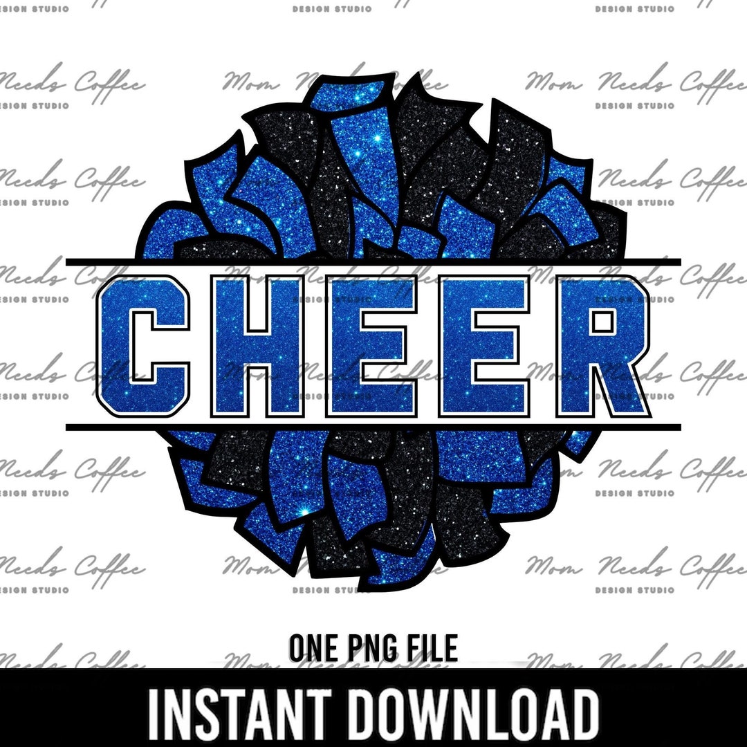 Cheer Blue and Black Pom Pom Clipart, Gameday Sublimation, Cut and ...