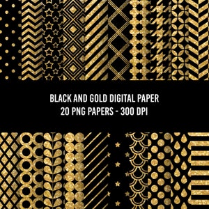 Black and Gold Digital Paper, Glitter Digital Paper, Digital ...